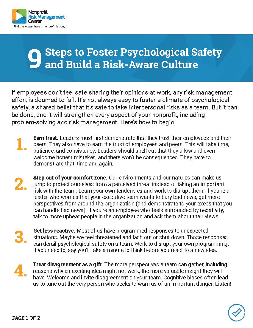 9 Steps to Foster Psychological Safety and Build a Risk-Aware Culture ...