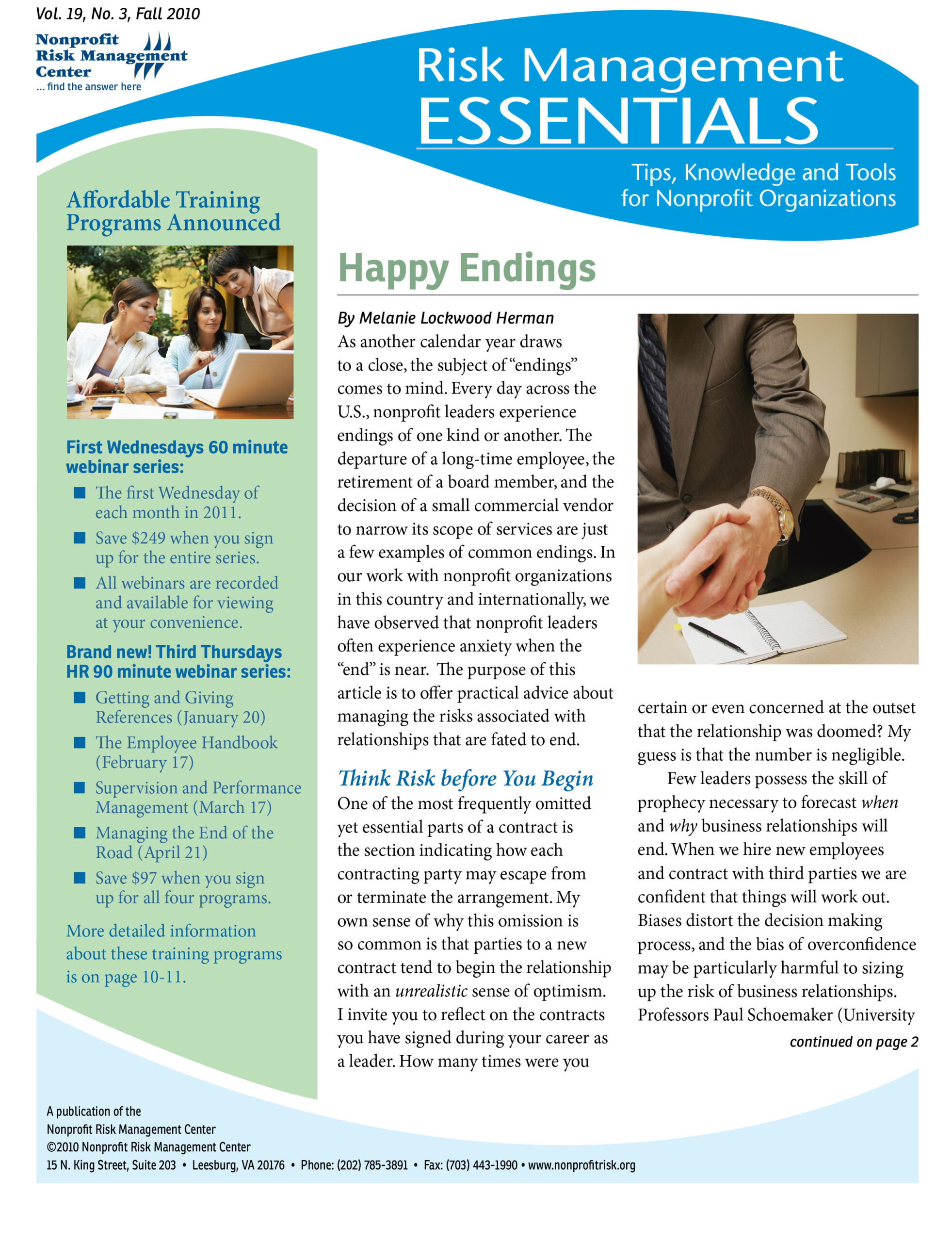 Vol. 19, No. 3, Fall 2010 | Nonprofit Risk Management Center