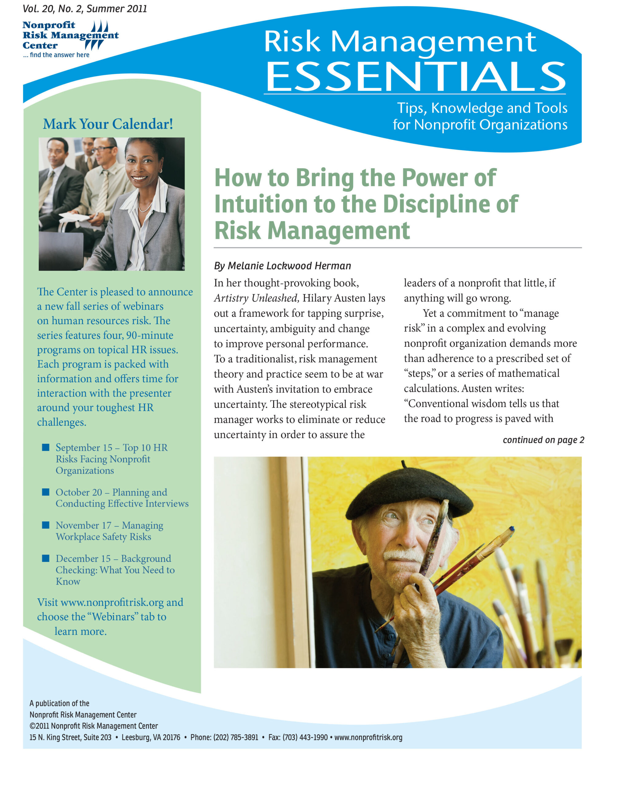 Vol. 20, No. 2, Summer 2011 | Nonprofit Risk Management Center