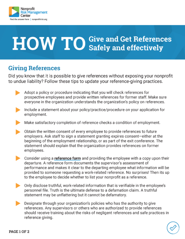 How To: Give and Get References | Nonprofit Risk Management Center