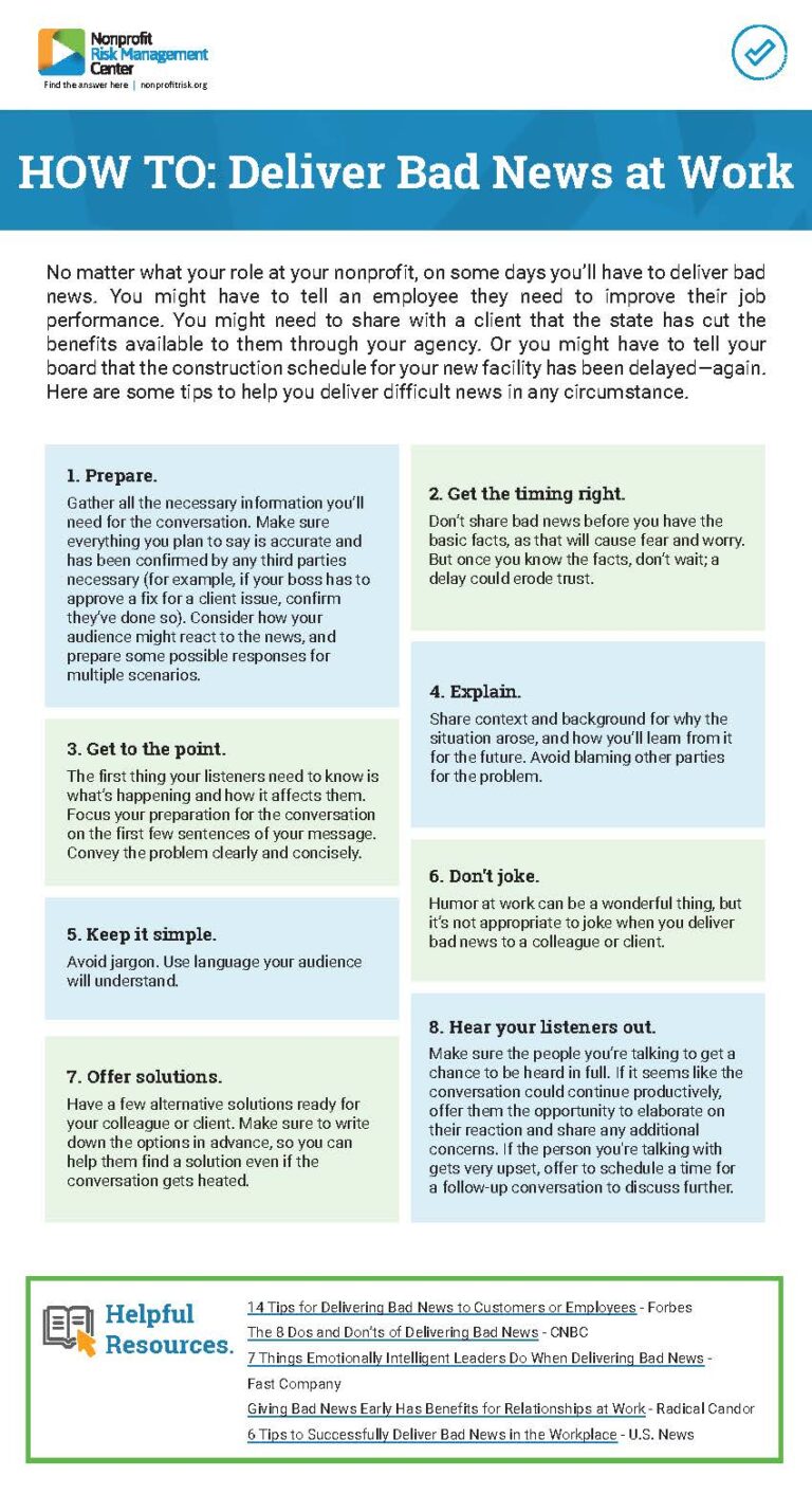 How To: Deliver Bad News at Work | Nonprofit Risk Management Center