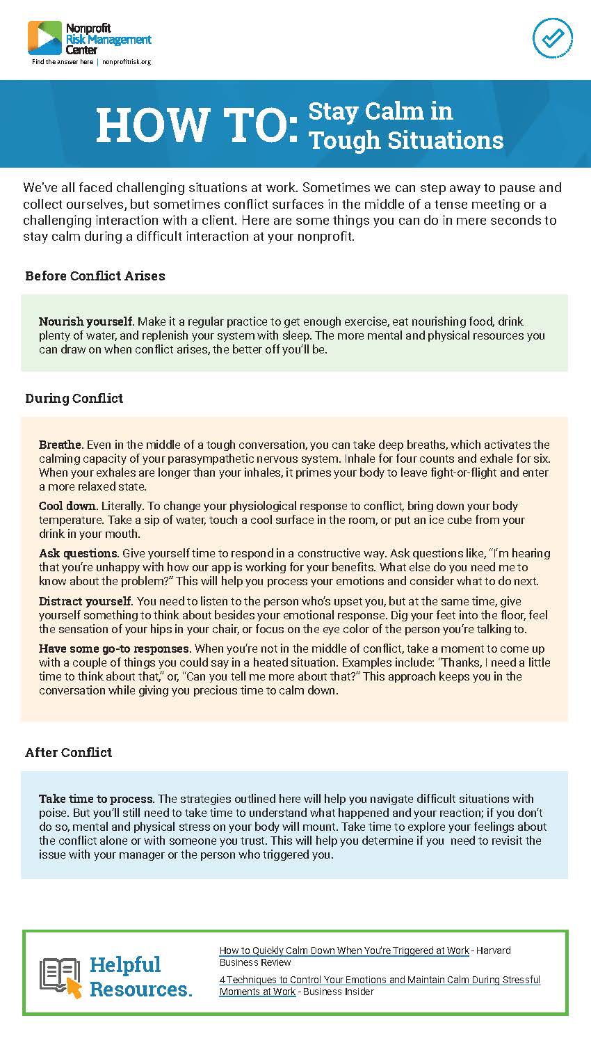 How to Stay Calm in Tough Situations | Nonprofit Risk Management Center