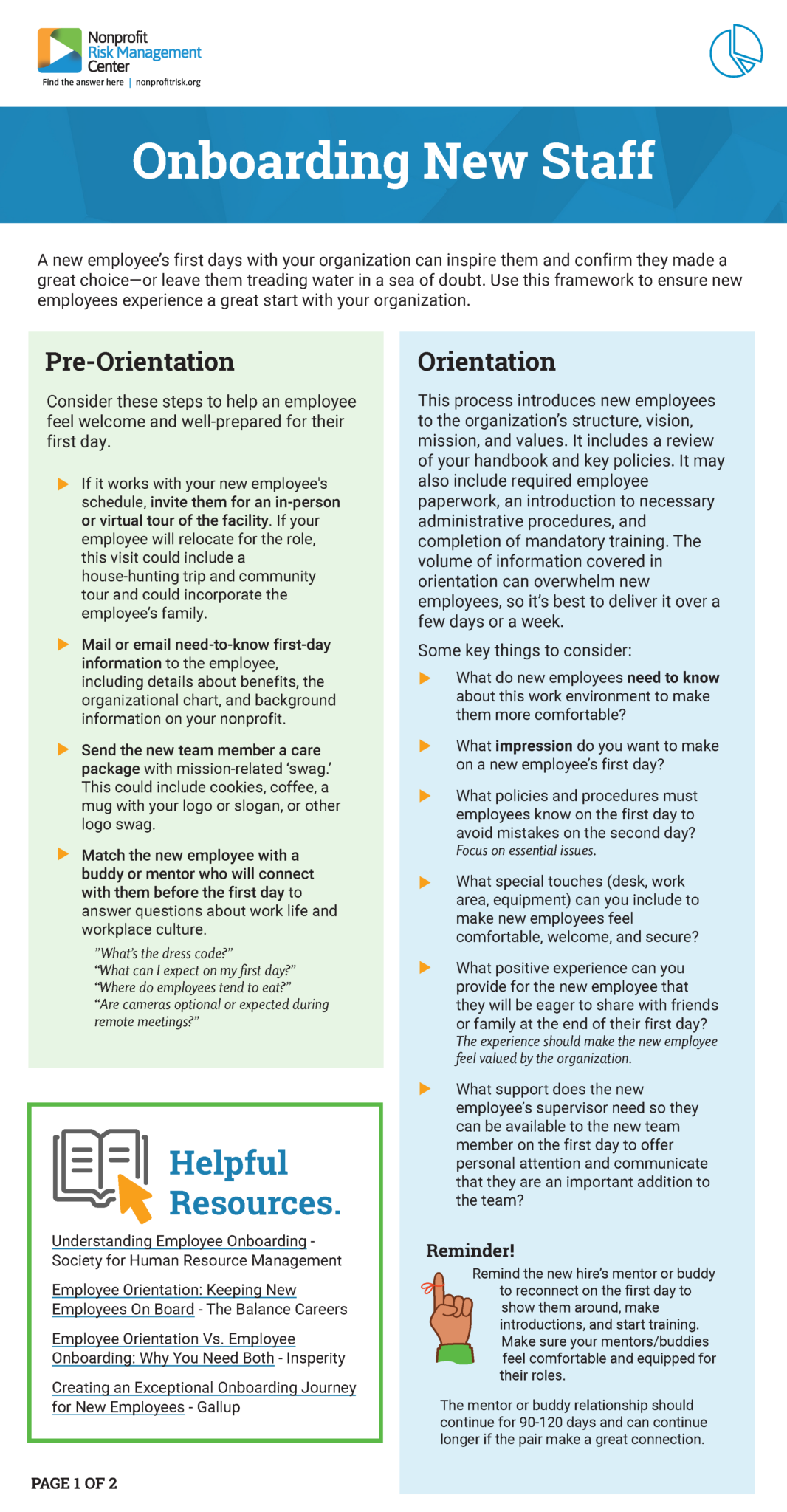 Onboarding New Staff | Nonprofit Risk Management Center